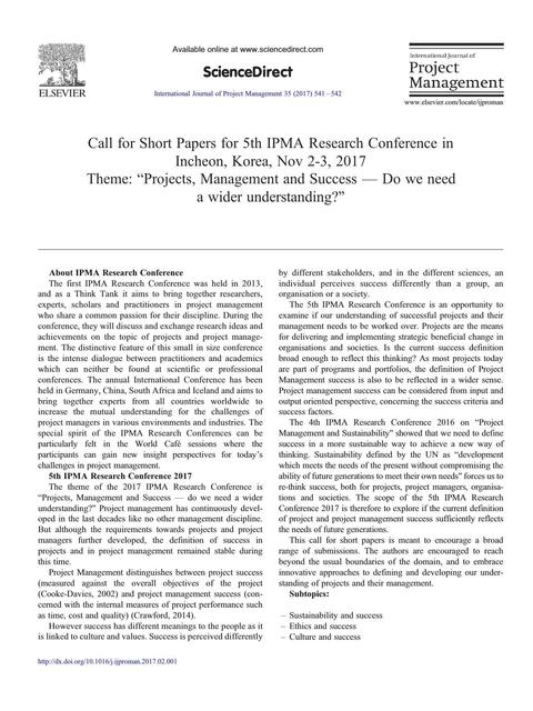 Flashcards de Call for Short Papers for 5th IPMA Research Conference i ...