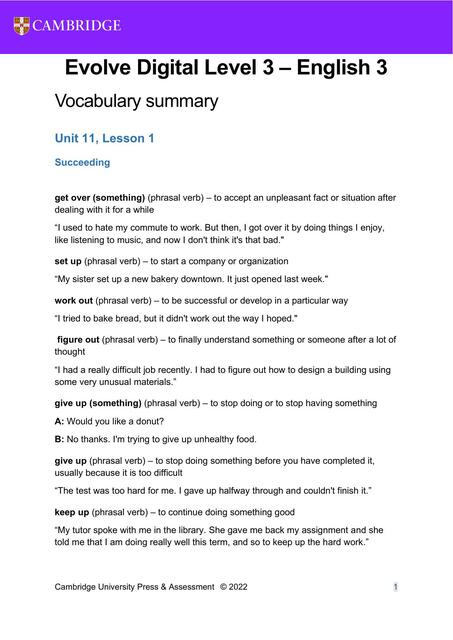 Unit 11 E3 Vocabulary | Evelyn Montes Valdez | uDocz