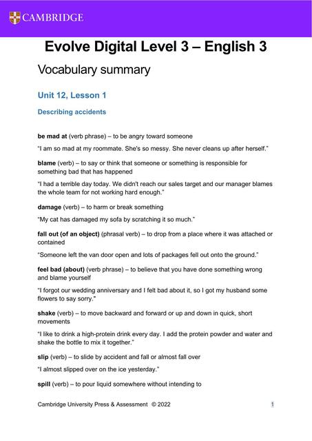 Unit 12 E3 Vocabulary | Evelyn Montes Valdez | uDocz