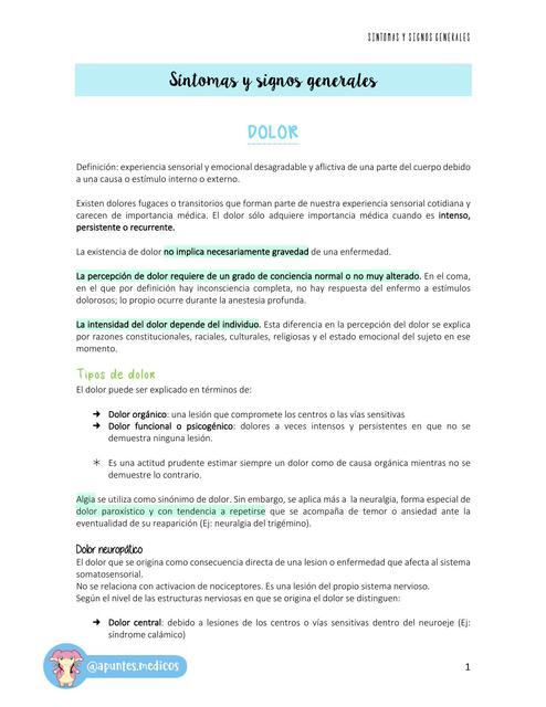 Síntomas y Signos Generales | Apuntes Medicos | uDocz