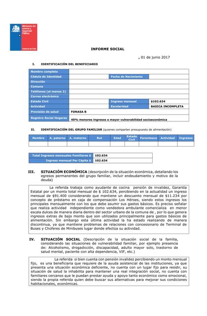 Formato Informe Social | juanita conejeros soto | uDocz