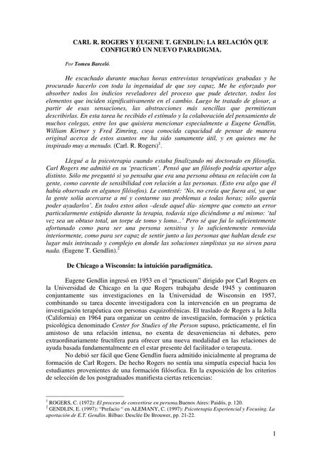 Carl R. Rogers y Eugene T. Gendlin: La Relación que Configuró un Nuevo ...