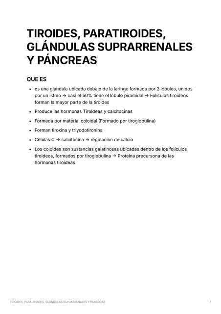 Tiroides, Paratiroides, Glándulas Suprarrenales y Páncreas | Molina | uDocz