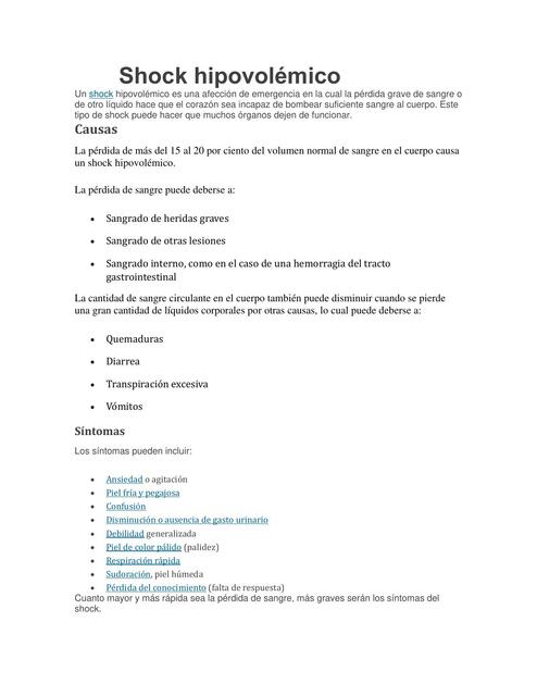 shock hipovolémica | Aura Ester Peréz Rada | uDocz