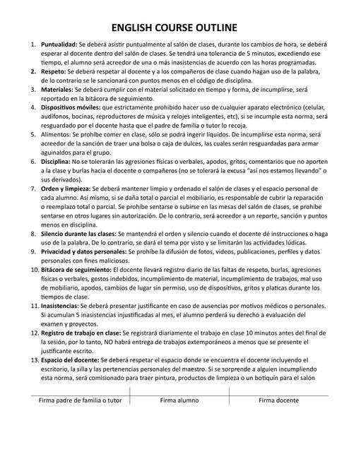 English COURSE OUTLINE Encuadre Inglés | Abril Linette | uDocz