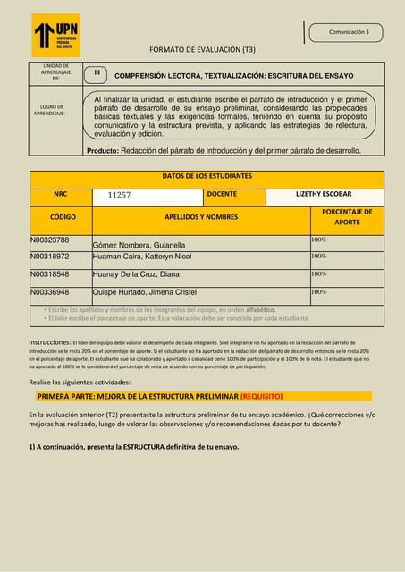 TAREA 3 C3 GRUPO N3 | Mts | uDocz