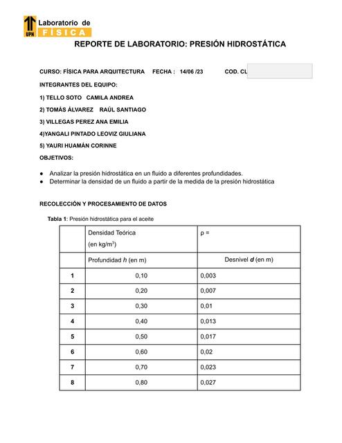REPORTE LAB FISIARQ S13 PREHIDRO | Ana Villegas | uDocz