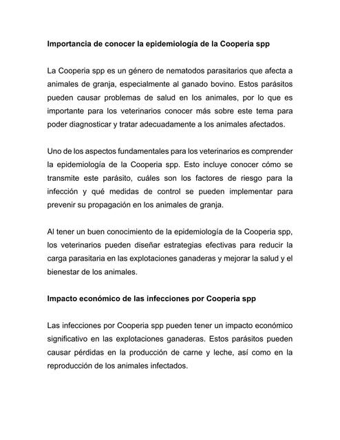 Importancia de conocer la epidemiología de la Cooperia spp ...