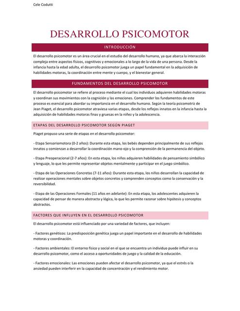 Resumen desarrollo psicomotor | Celeste Codutti | uDocz