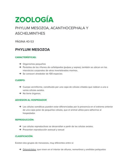 mesozoa acantocephala y aschelminthes | Fernanda | uDocz