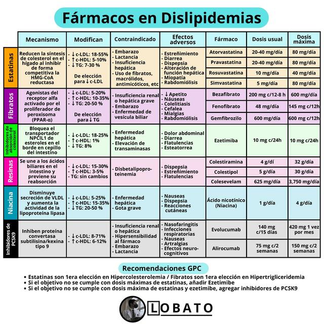 Fármacos en Dislipidemias 💊| Estatinas, Fibratos | Farmacología, Dosis ...