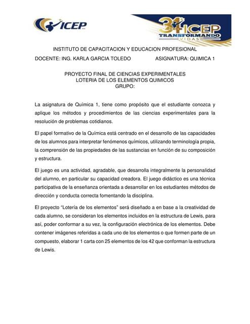 LOTERIA DE LA TABLA PERIODICA | Karla JLi | uDocz LOTERIA DE LA TABLA PERIODICA | Karla JLi | uDocz