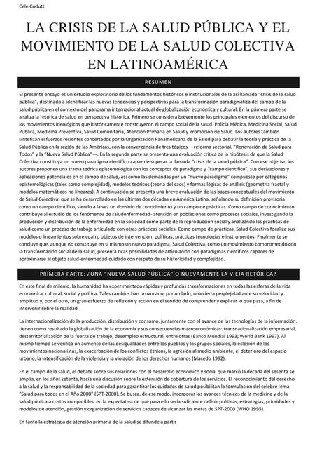 La crisis de la salud pública y el movimiento de la salud colectiva en ...