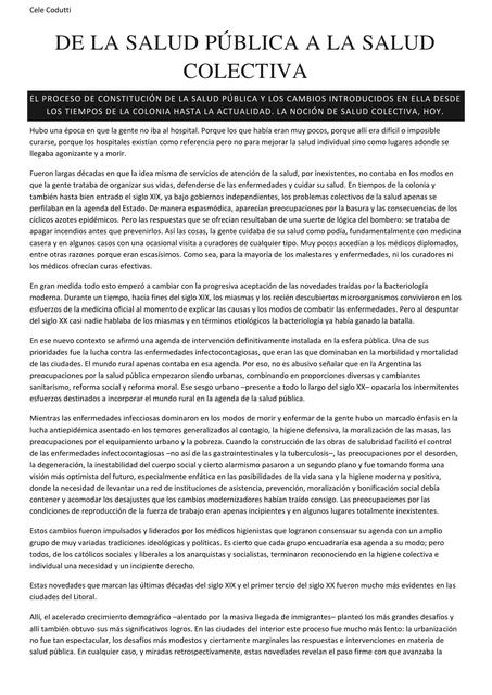 De la salud pública a la salud colectiva | Celeste Codutti | uDocz