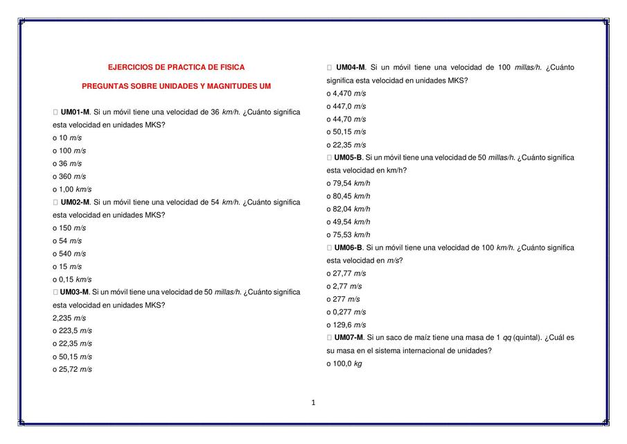 EJERCICIOS DE PRACTICA DE FISICA1 | Hector Aguilar | uDocz