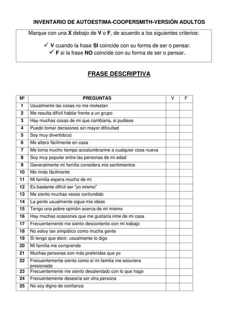 TEST AUTOESTIMA ADULTOS | Irma Cisneros | uDocz