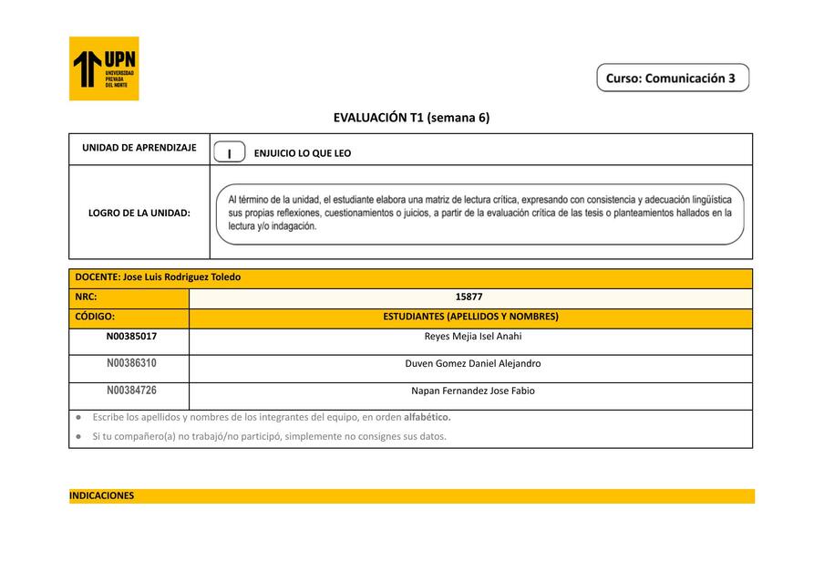 Evaluación T1 Comu3 1 1 | daniel | uDocz