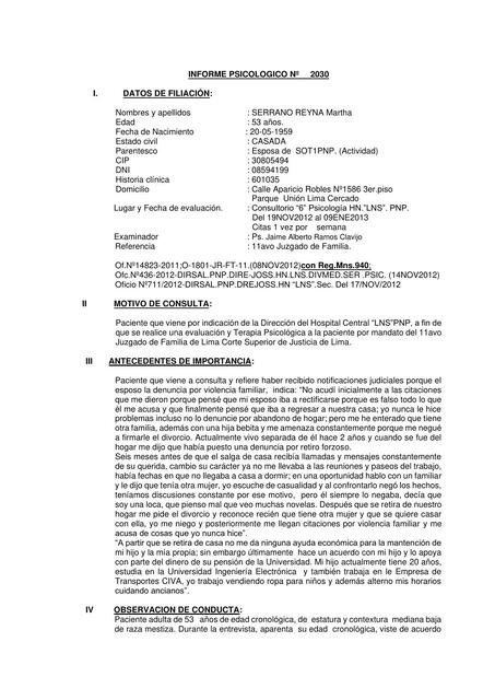 MODELO DE INFORME PSICOLOGICO | ivana Palomino Román | uDocz