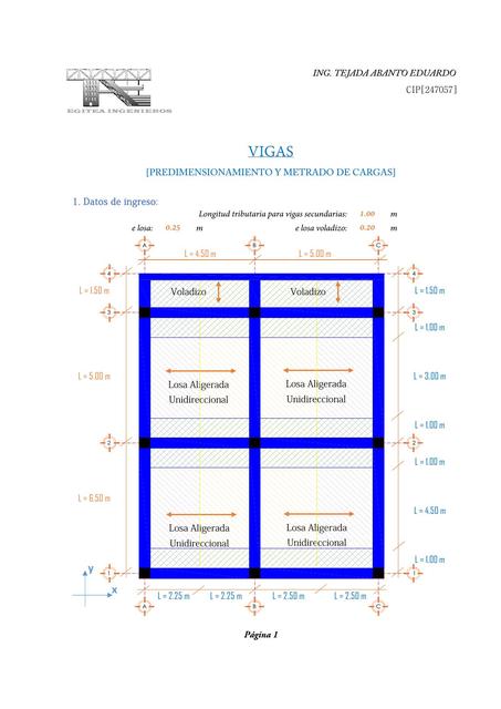 PREDIMENSIONAMIENTO DE VIGAS PRINCIPALES Y SECUNDARIAS | Eduardo Tejada Abanto | uDocz
