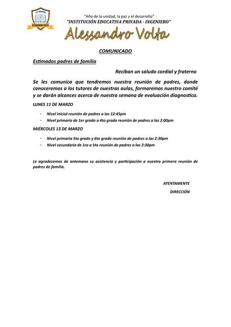 COMUNICADO REUNION DE PADRES DE FAMILIA | Mayli rosario | uDocz