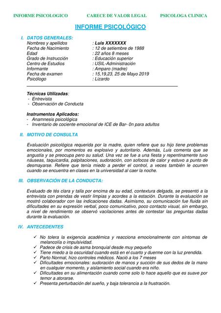 Informe psicologico | Rossi | uDocz