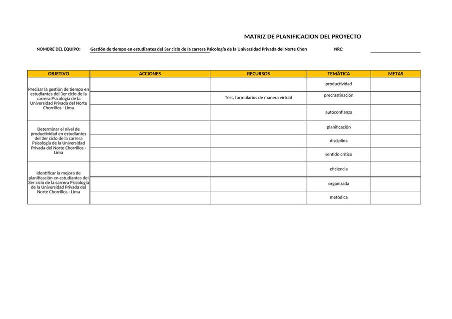 5 Matriz de Planificación del Proyecto | Lizeth | uDocz