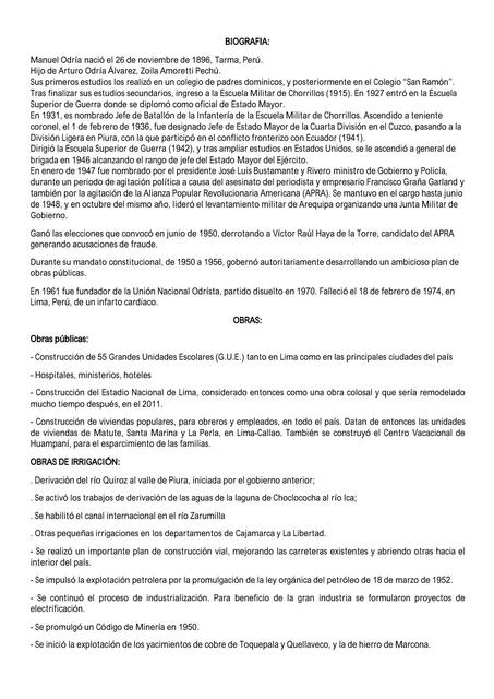 BIOGRAFIA MANUEL ODRIA DINA | Jefferson | uDocz