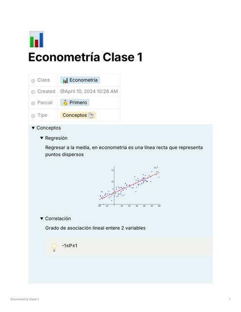Econometría Clase 1: Introducción a Regresión Lineal | Diego | uDocz