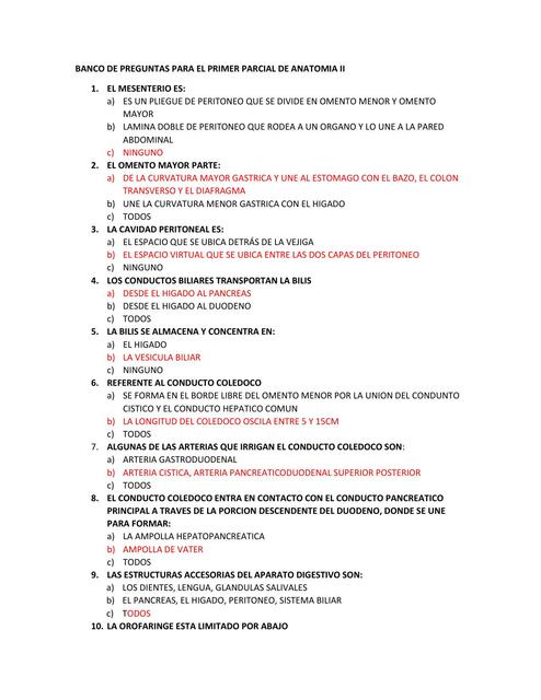 BANCO DE PREGUNTAS PARA EL PRIMER PARCIAL DE ANATO | sander mamani | uDocz