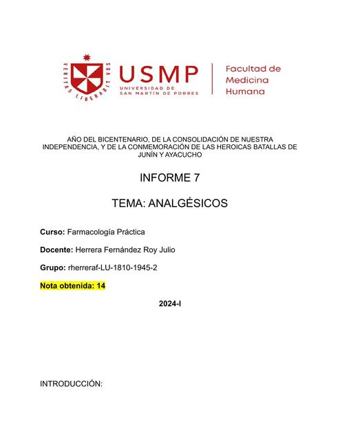INFORME 7: ANALGÉSICOS | Amenra | uDocz