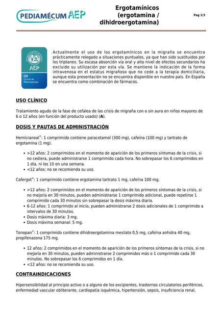 Resúmenes de dihidroergotamina | Descarga apuntes de dihidroergotamina