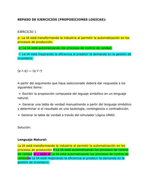 REPASO DE EJERCICIOS PROPOSICIONES LOGICAS | Maybelline | uDocz