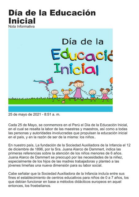 Día de la educación inicial 25 de mayo | Mundo Estudiantil | uDocz