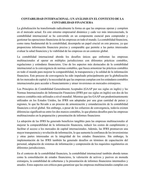 Contabilidad Internacional. Un análisis en la Contabilidad Financiera ...