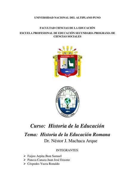 Unidad De La Escuela Secundaria Sobre La Antigua Roma