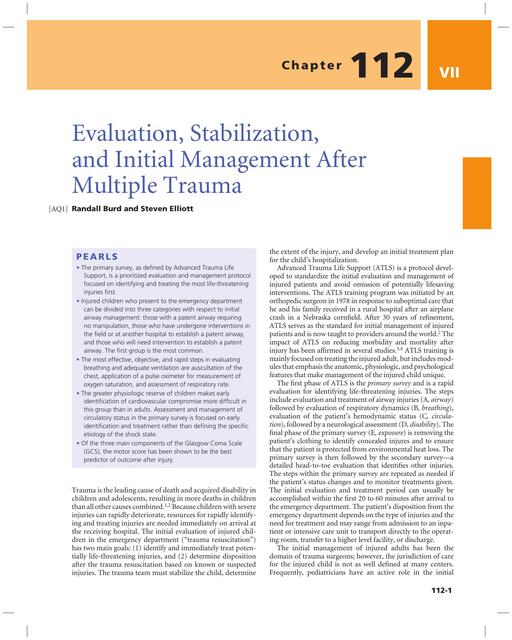 Evaluation, Stabilization, and Initial Management After Multiple Trauma ...
