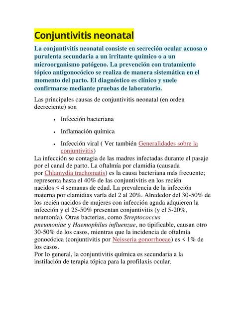 Conjuntivitis neonatal | Medicina Óptima | uDocz
