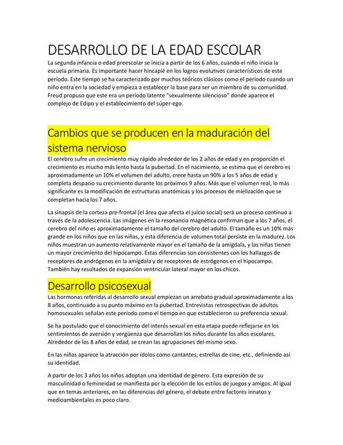DESARROLLO DE LA EDAD ESCOLAR | Medicina Óptima | uDocz