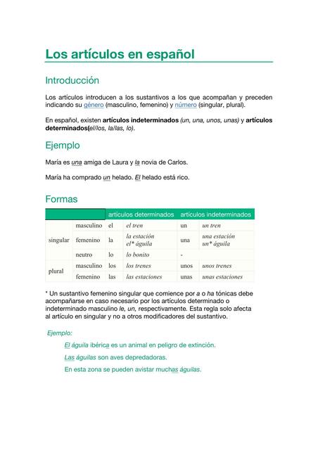 Los artículos en español | Emily | uDocz