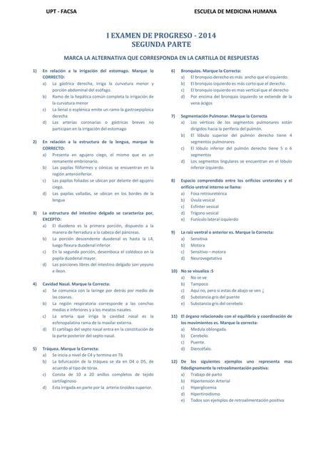 I EXAMEN DE PROGRESO | Futuro Doctor | uDocz