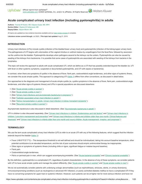 Acute complicated urinary tract infection including pyelonephritis in ...