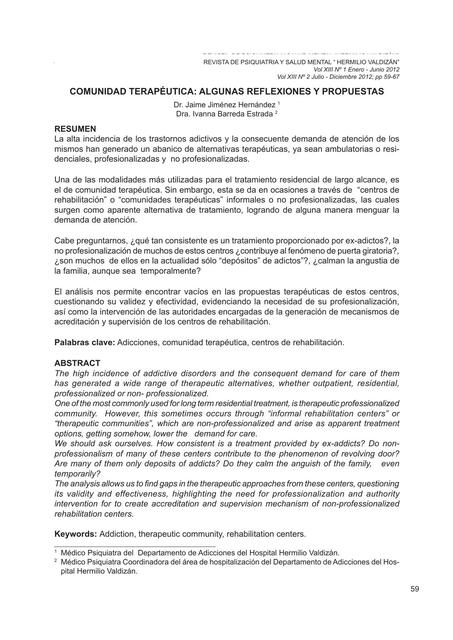 articulo comunidad terapeutica dr jaime jimenez | ROSA | uDocz