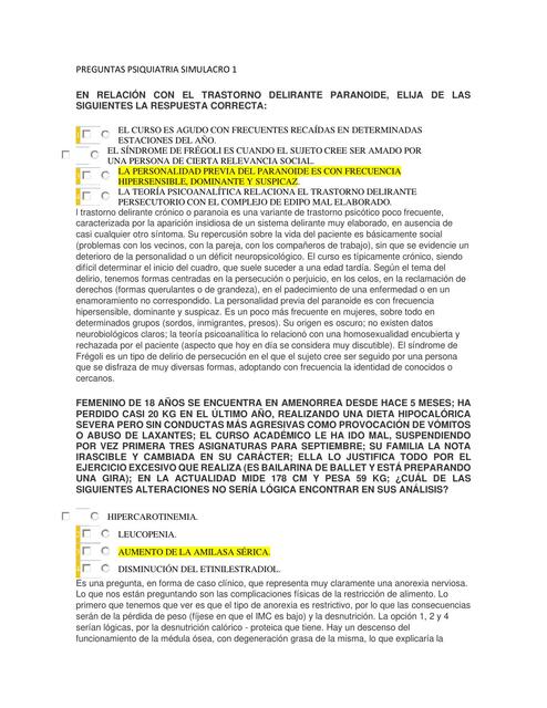 PREGUNTAS PSIQUIATRIA SIMULACRO 1 | Paolo Manfredi | uDocz PREGUNTAS PSIQUIATRIA SIMULACRO 1 | Paolo Manfredi | uDocz