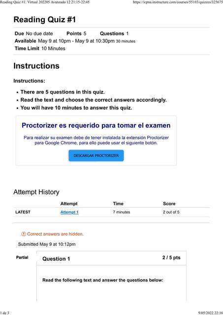 Reading Quiz 1 Avanzado 12 | Paola | uDocz