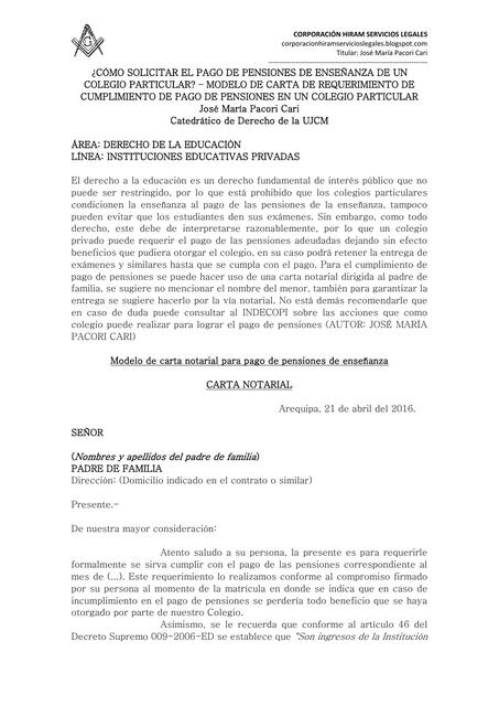 MODELO DE CARTA DE REQUERIMIENTO DE CUMPLIMIENTO D | Patrick David ...