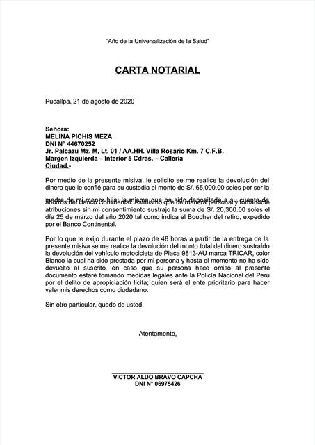 MODELOS DE CARTA NOTARIAL CIVILES | Patrick David Villanueva Perez | uDocz