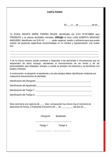 MODELO DE CARTA PODER SIMPLE | Patrick David Villanueva Perez | uDocz