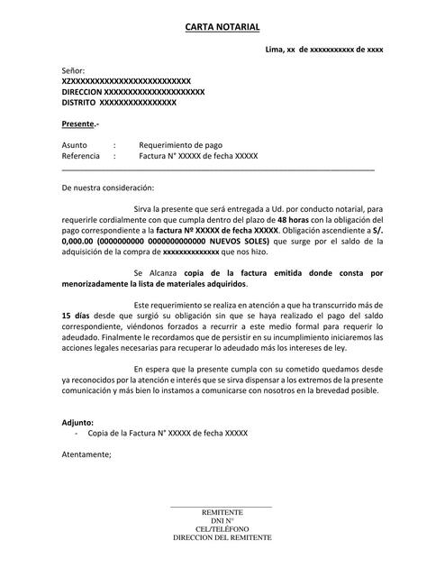 MODELO DE CARTA NOTARIAL DE REQUERIMIENTO DE PAGO | Patrick David ...