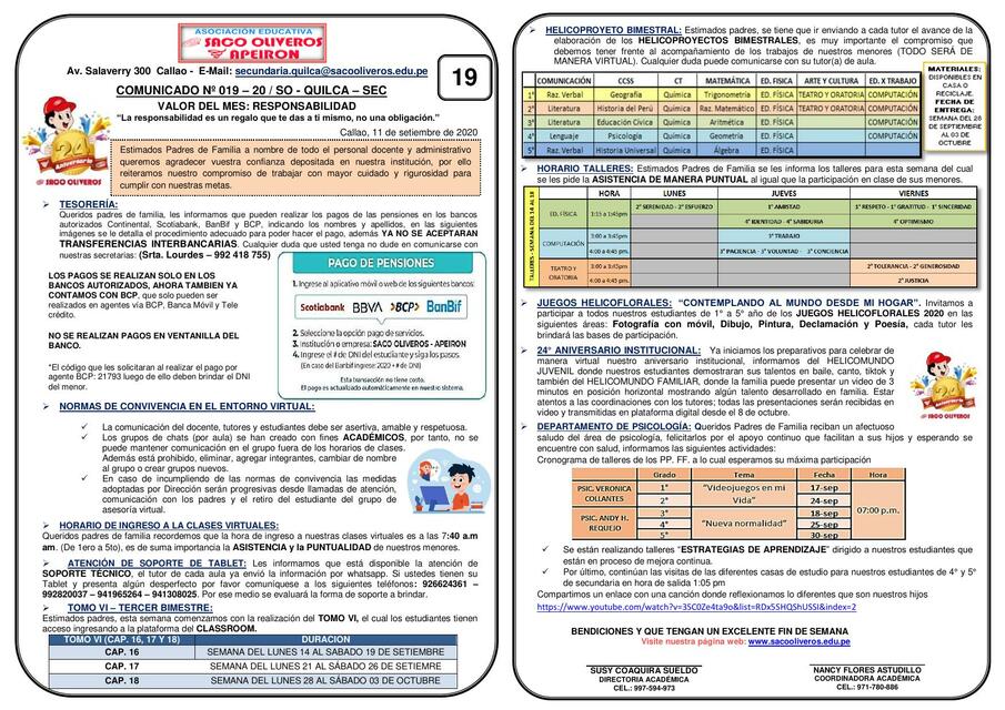 COMUNICADO 019 VIERNES 11 DE SETIEMBRE | SOFIA | uDocz