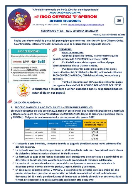 COMUNICADO N 036 26 DE NOVIEMBRE | SOFIA | uDocz